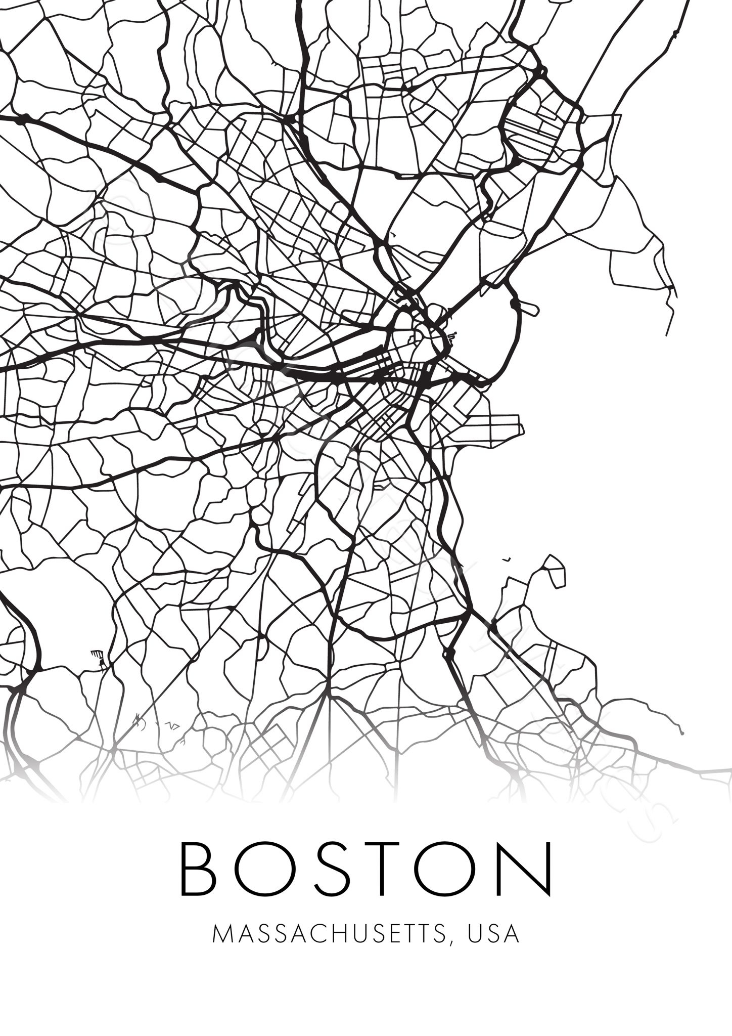 Large Boston City Map Print - Wall Art Printable Prints