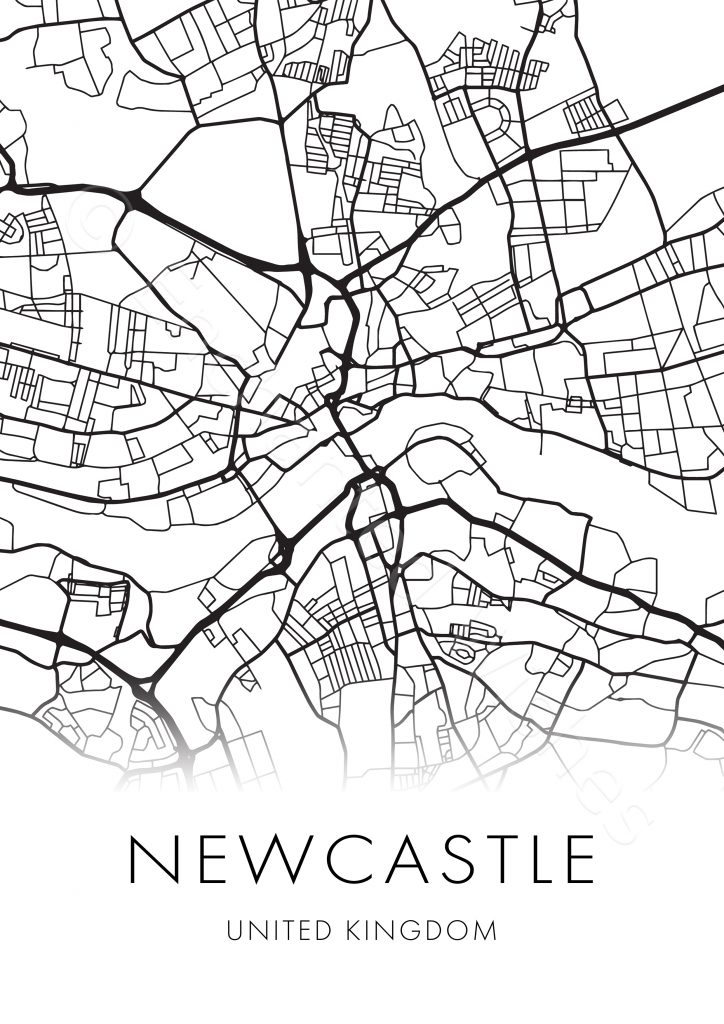 Large Newcastle City Map Print - Wall Art Printable Prints