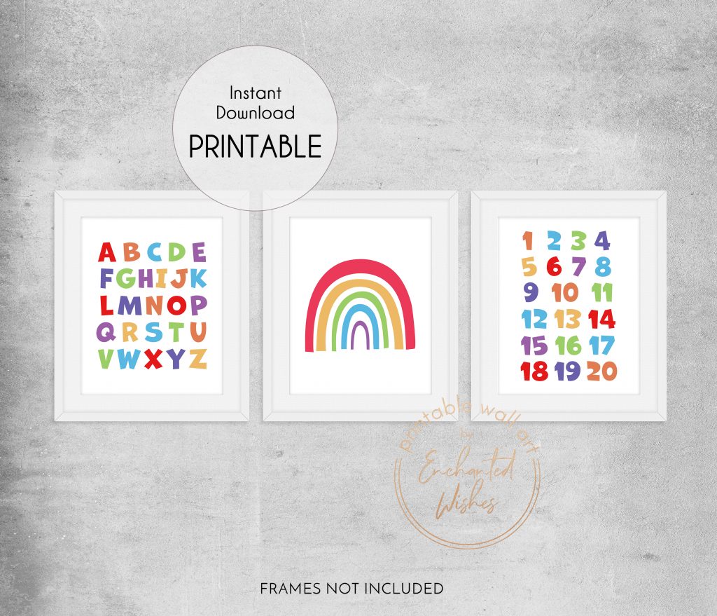 Rainbow Alphabet & Numbers Print Set - Wall Art Printable Prints