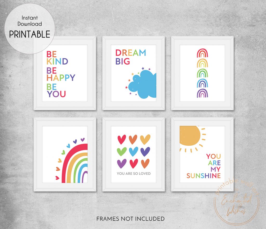 Rainbow Quotes Print Set of 6 - Wall Art Printable Prints