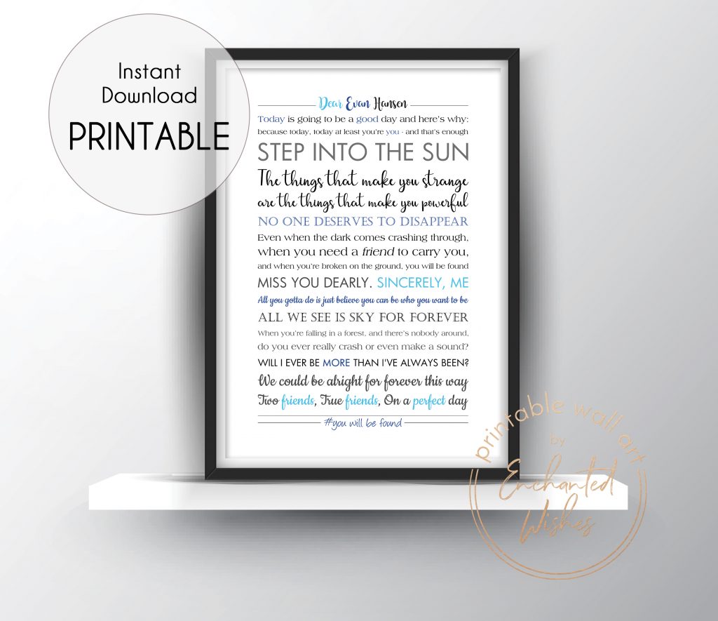 Dear Evan Hansen Musical Quotes Print Wall Art