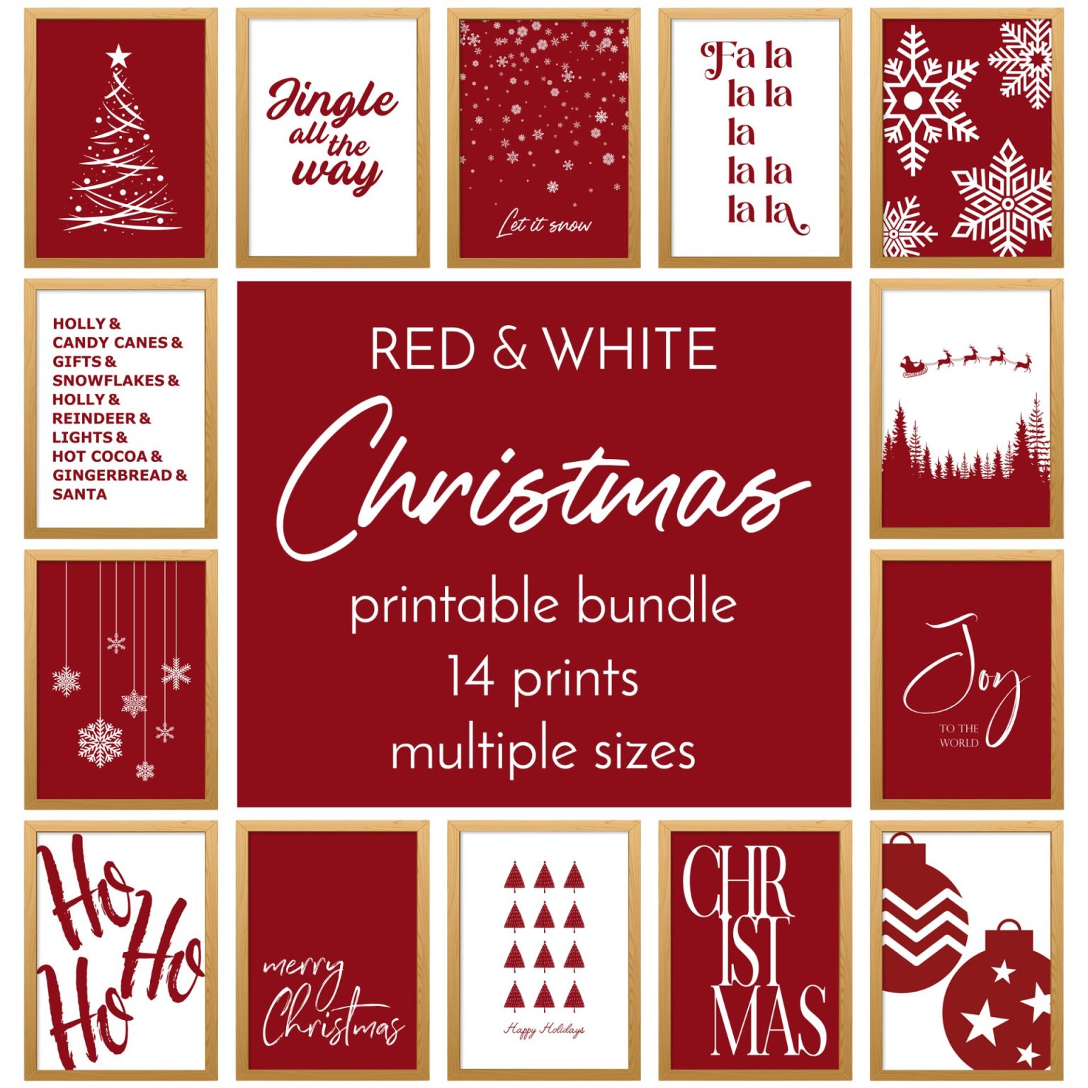 Red & White Christmas Print Bundle 15 Printables - Poster Wall Art
