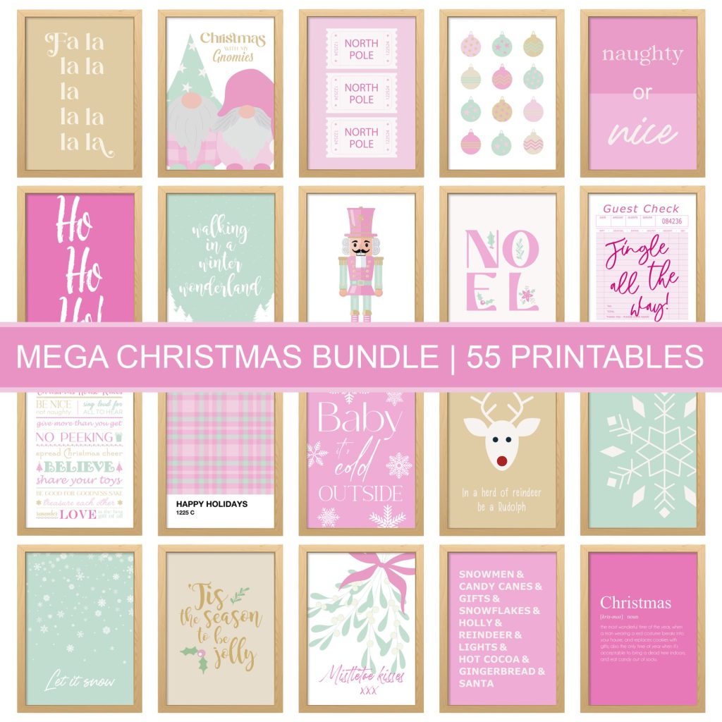 Pink Christmas Print Bundle 55 Printables - Poster Wall Art