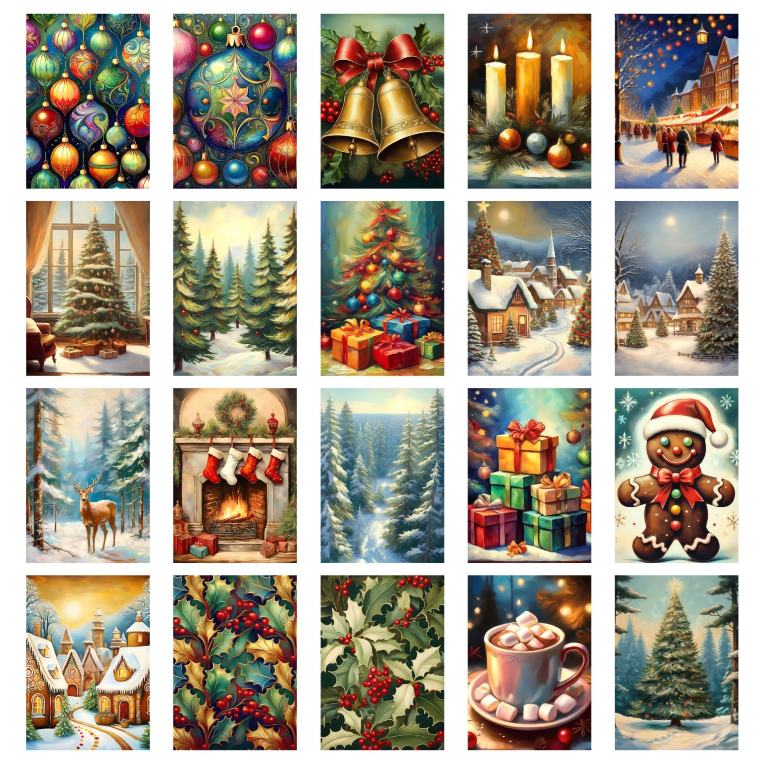 Vintage Christmas Print Bundle 40 Printables - Poster Wall Art