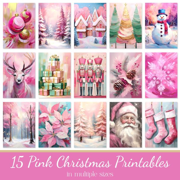 Pink Christmas Print Bundle 15 Printables - Poster Wall Art